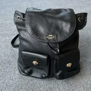 Coach | Bags | Coach Backpack Billie Billy Black Pebbled Leather Gold ...